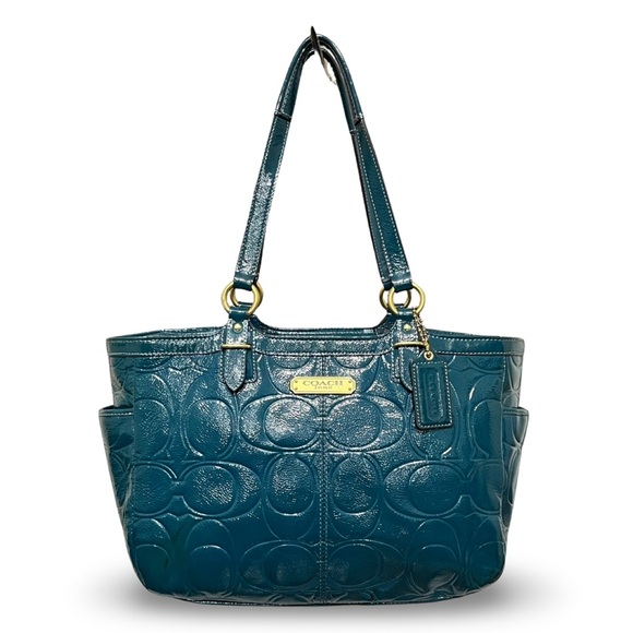 Coach | Bags | Coach Signature Gallery Embossed Teal Patent Leather ...